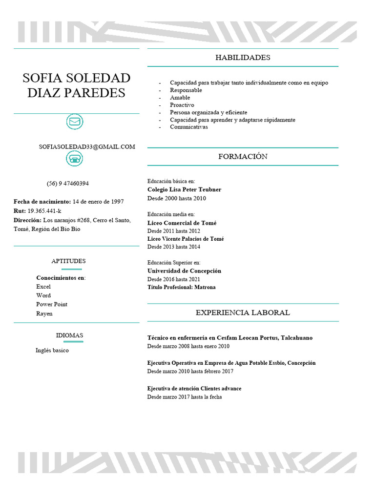 Currículum de Sofía Soledad Díaz Paredes | PDF