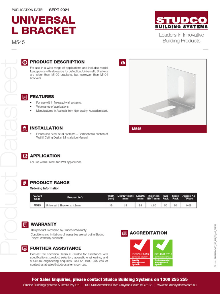Universal L Bracket M545 Datasheet - AU - 0921 | PDF | Home & Garden ...