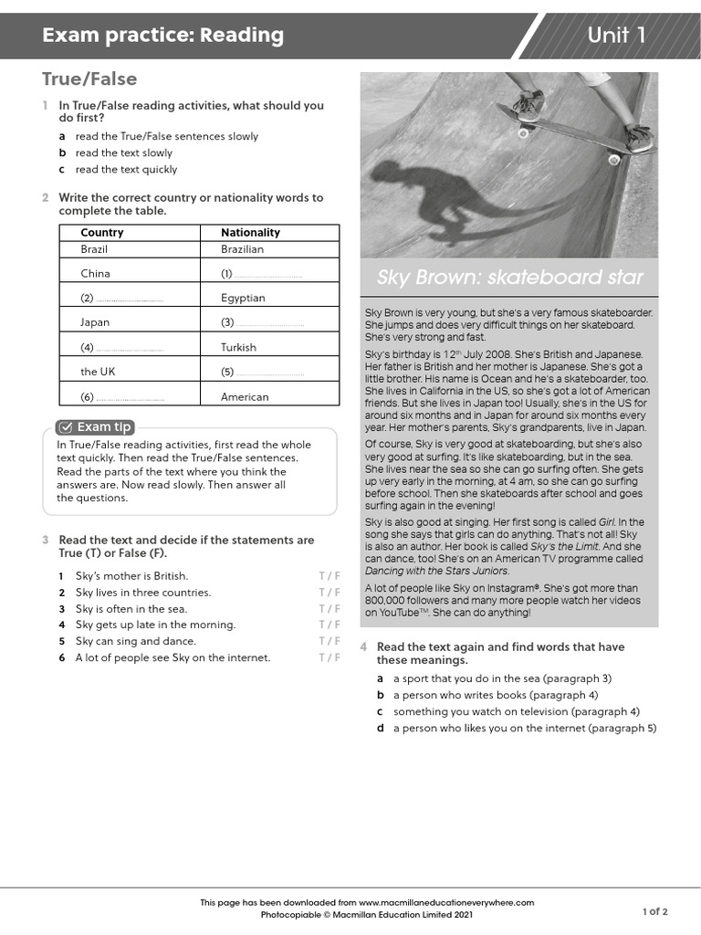 A1PLUS U1 Exam Practice Reading | PDF | Grandparent