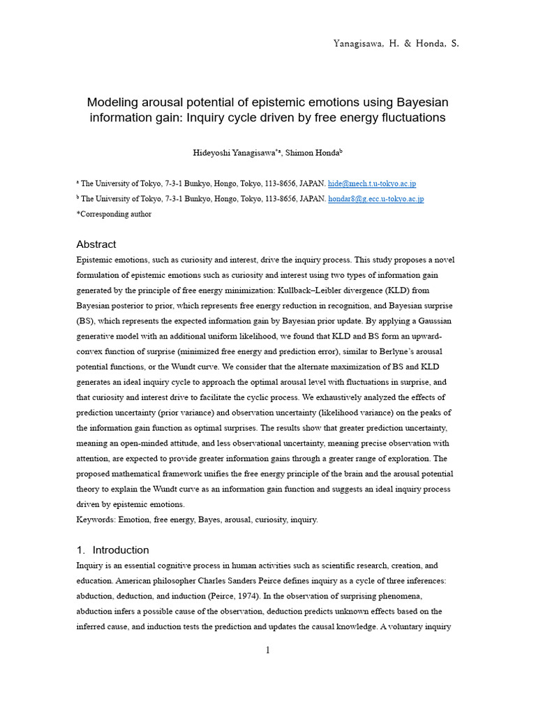 Modeling Arousal Potential Of Epistemic Emotions Using Bayesian Information Gain Inquiry Cycle 