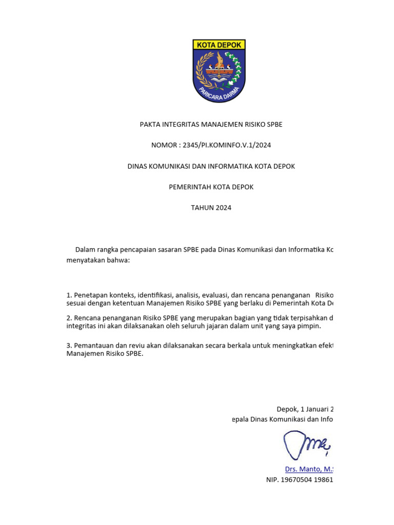 1 - Form MR SPBE + Tabel Kelompok 2, Diskominfo Kota Depok | PDF ...
