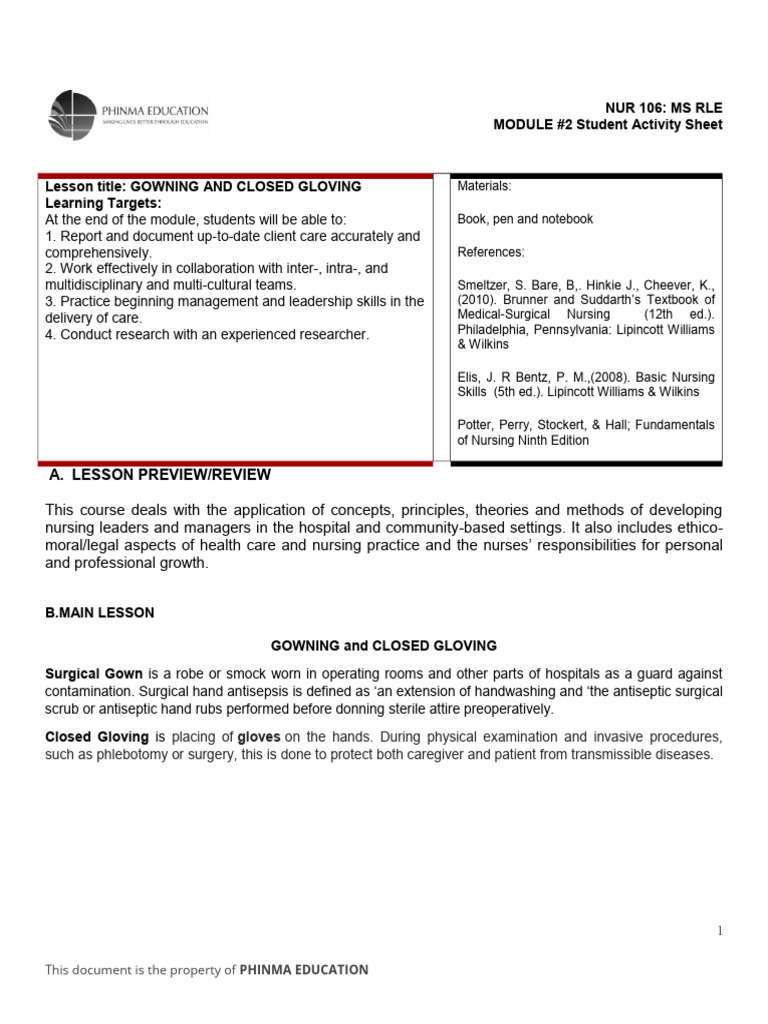 NUR 106 SESSION 2 SAS Gowning and Gloving | PDF | Surgery | Operating Theater