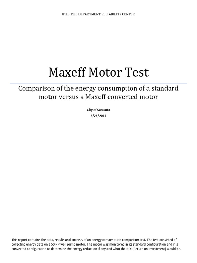 Maxeff Motor Test Report City of Sarasota | PDF | Return On Investment ...