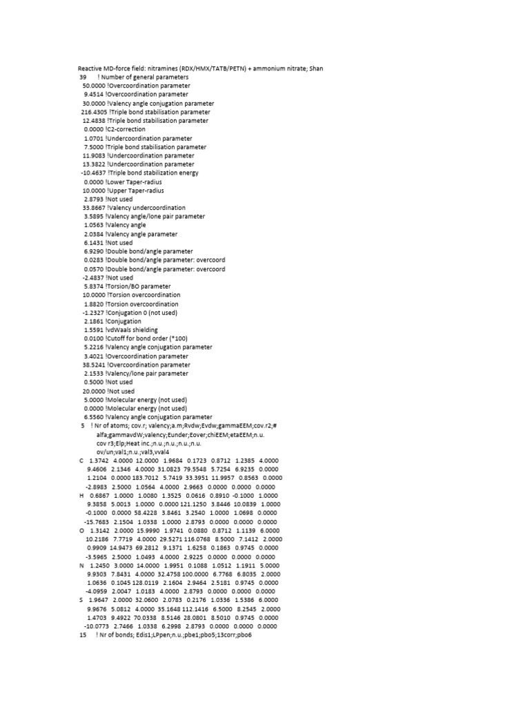 Reactive MD-Force Field Nitramines (RDX HMX TATB PETN) | PDF | Applied ...