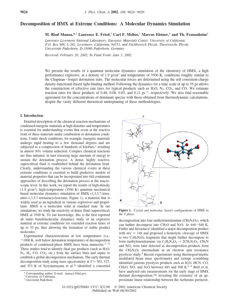 HMX Decomposition at High Temp & Density | PDF | Molecular Dynamics ...