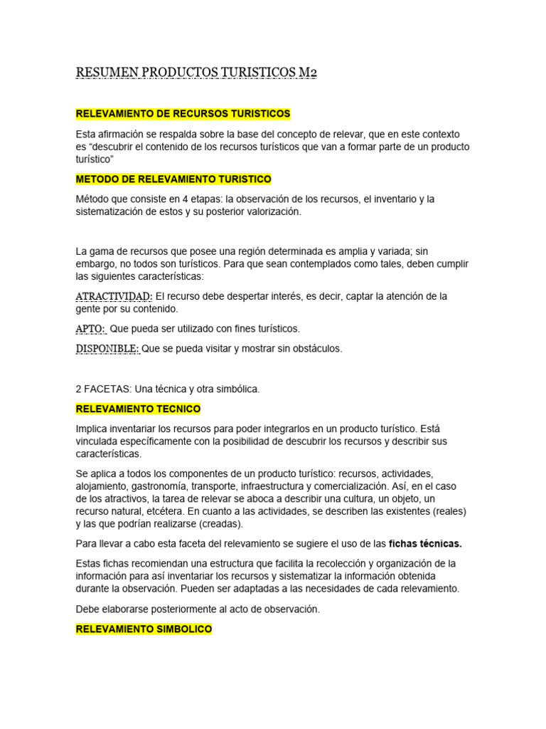 Resumen Productos Turisticos m2 | PDF | Observación | Realidad
