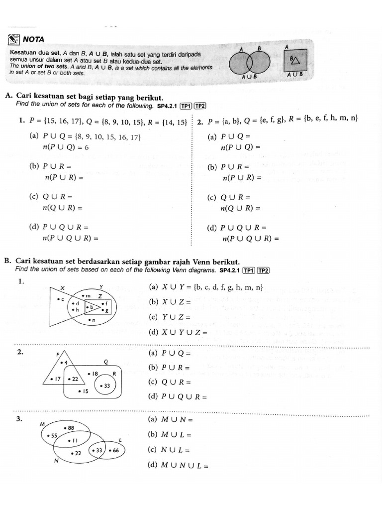 Form 4 Math - Chapter 4 Union Sets | PDF