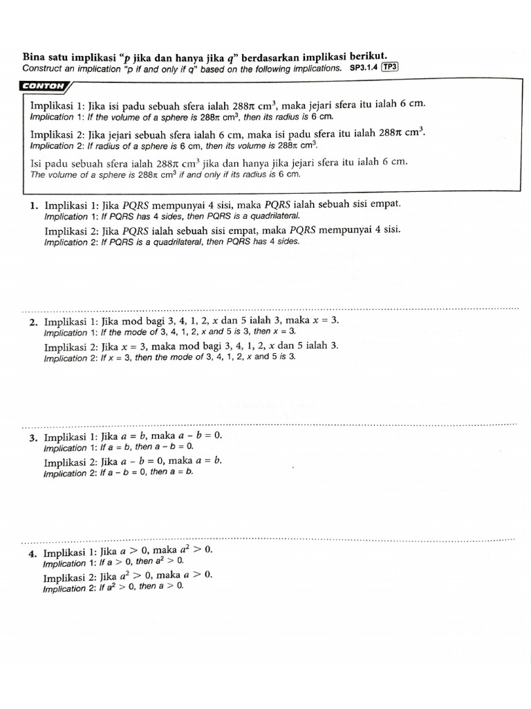 Form 4 - Math Chapter 3 Implication & Deductive Argument | PDF