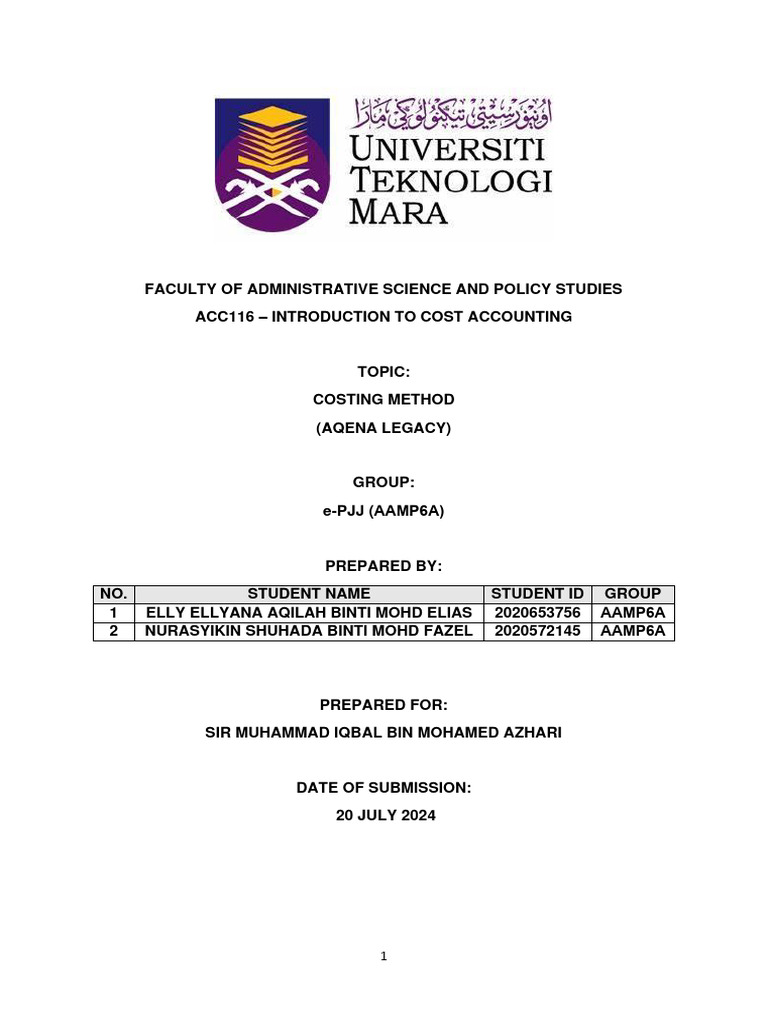Acc116 - Introduction To Cost Accounting Group Assignment | PDF | Cost ...