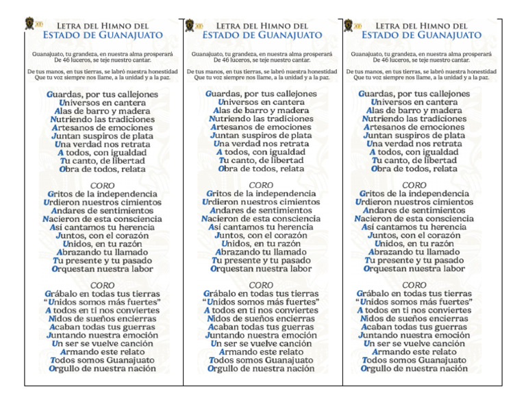 Himno de Guanajuato Letra | PDF