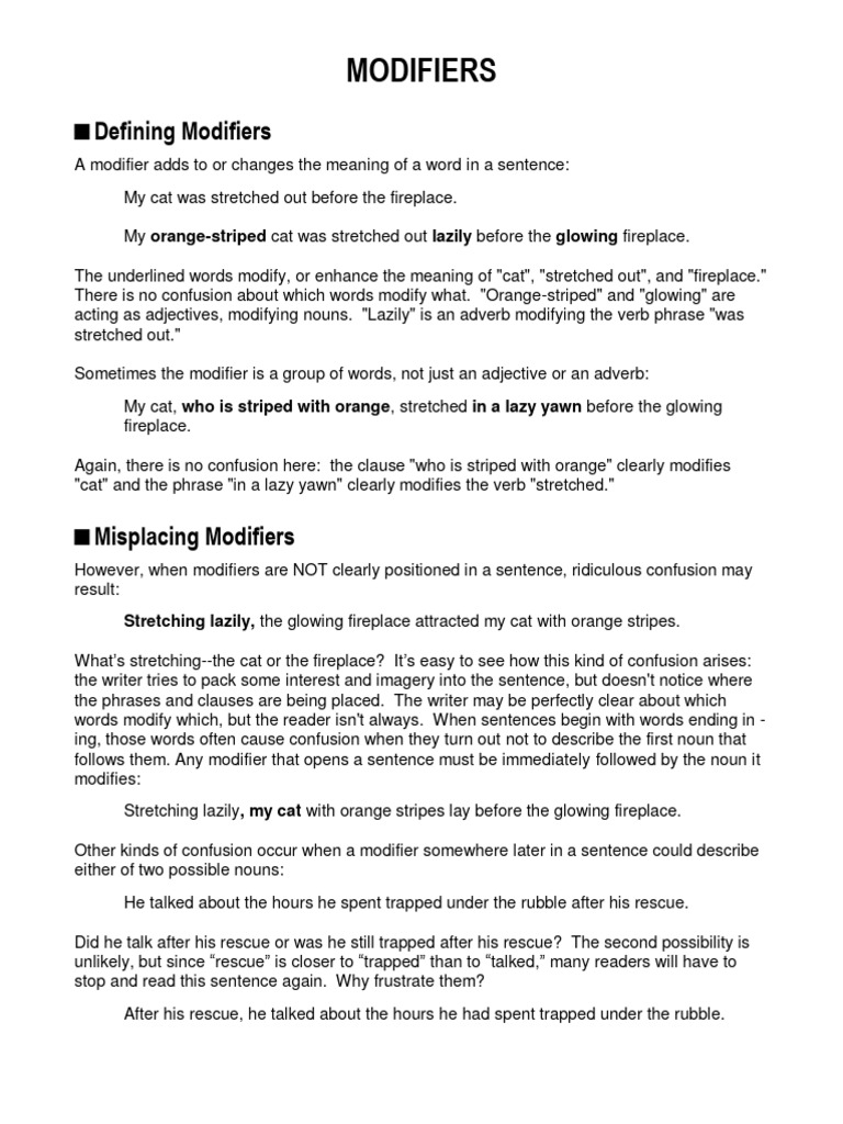 Modifiers Extra Practice | PDF | Adverb | Adjective