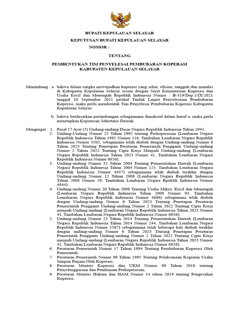Tim Penyelesai Pembubaran Koperasi | PDF