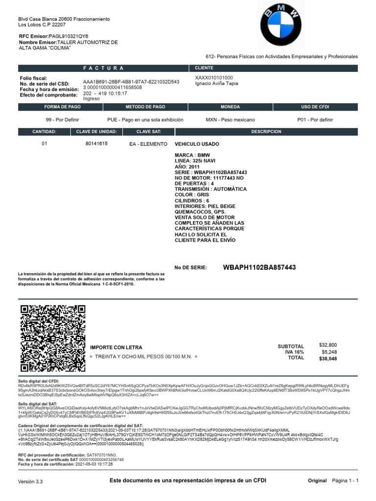 BMW Factura | PDF | Estilos de carrocería | Coche