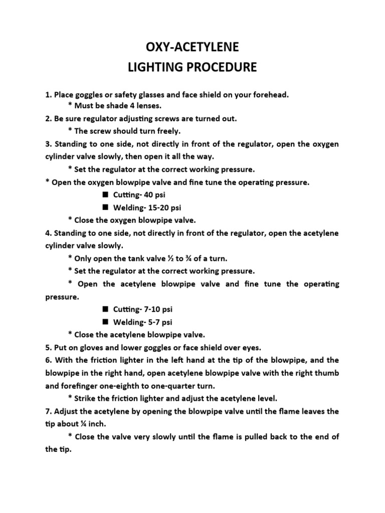 Oxy - Acetylene Lighting & Shutdown | PDF | Manufactured Goods ...