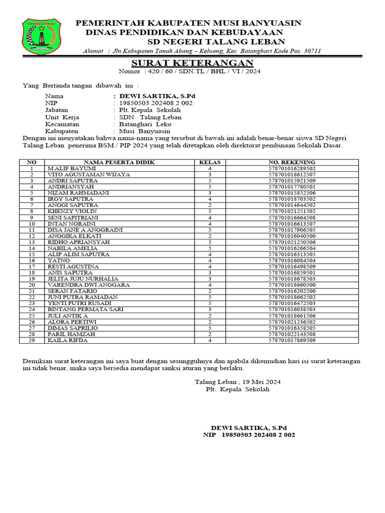 Surat Pip Baru 2024 | PDF