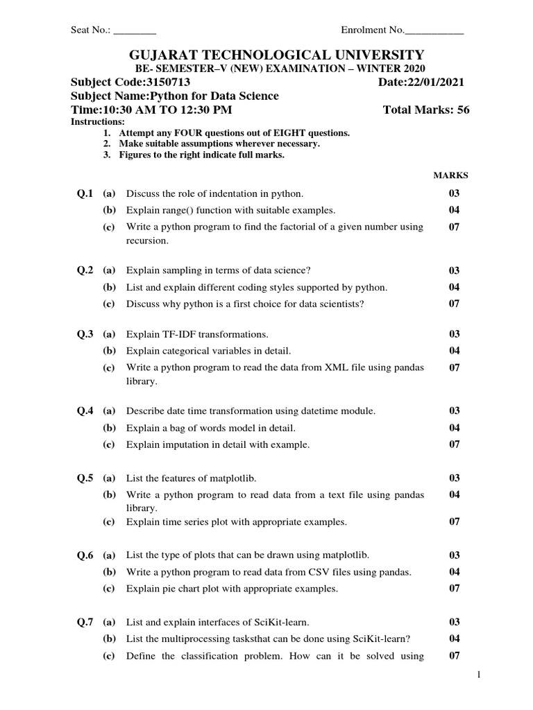 PDS Question Paper | PDF | Python (Programming Language) | Data