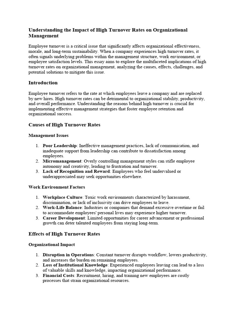 High Turnover Rates On Organizational Management | PDF | Employee ...