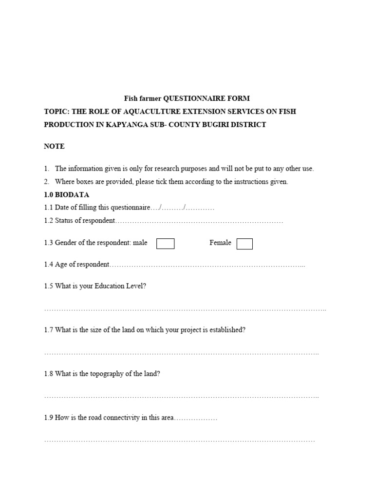 fish farmer QUESTIONNAIRE FORM | Download Free PDF | Aquaculture ...