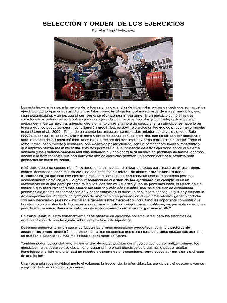 5 Selección y Orden de Los Ejercicios | PDF | Glucógeno | Músculo