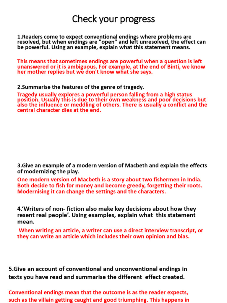 Unit 9 Check Your Progress | PDF | General Fiction