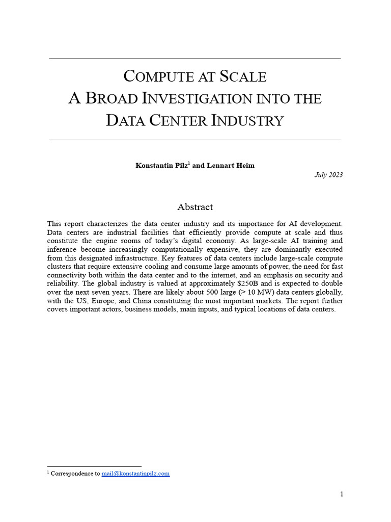COMPUTE AT SCALE A BROAD INVESTIGATION INTO THE DATA CENTER INDUSTRY | PDF | Cloud Computing ...