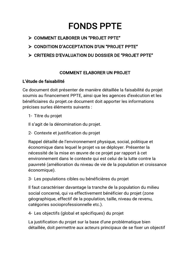Élaboration d'un Projet PPTE | PDF