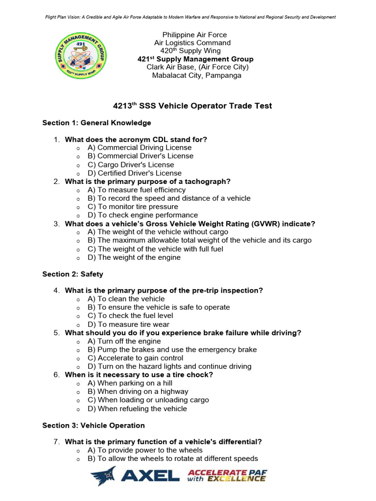 Vehicle Operator Trade Test Guide | PDF | Vehicles | Traffic
