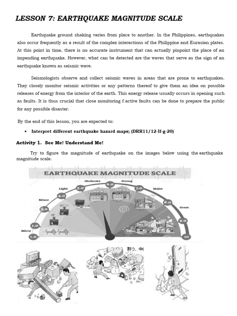 DRRR - Lesson 7 Handout and Activity Earthquake Magnitude Scale | PDF ...