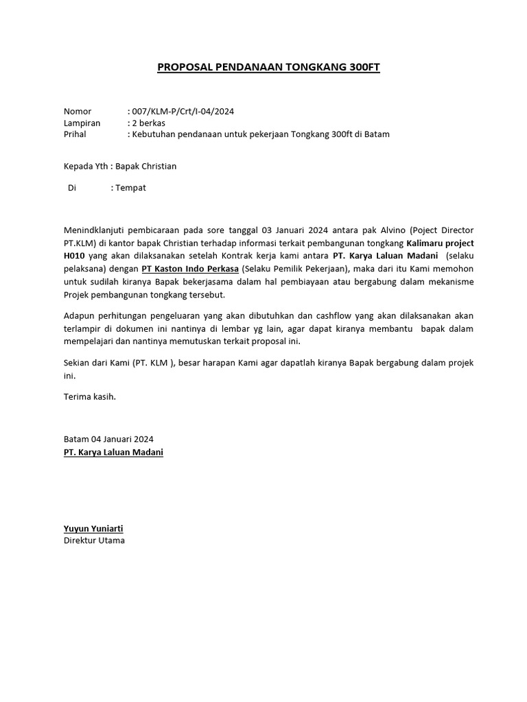 Proposal Pendanaan Tongkang 300FT | PDF