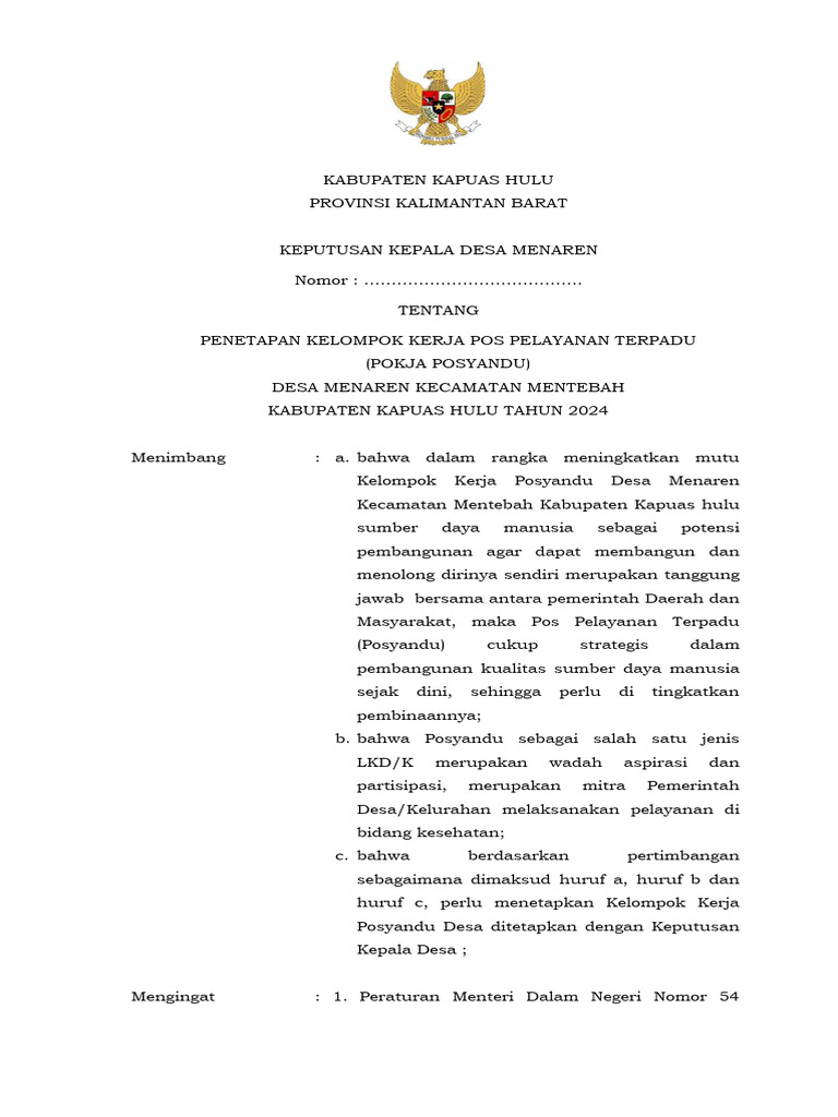 Contoh SK Pokja Posyandu | PDF