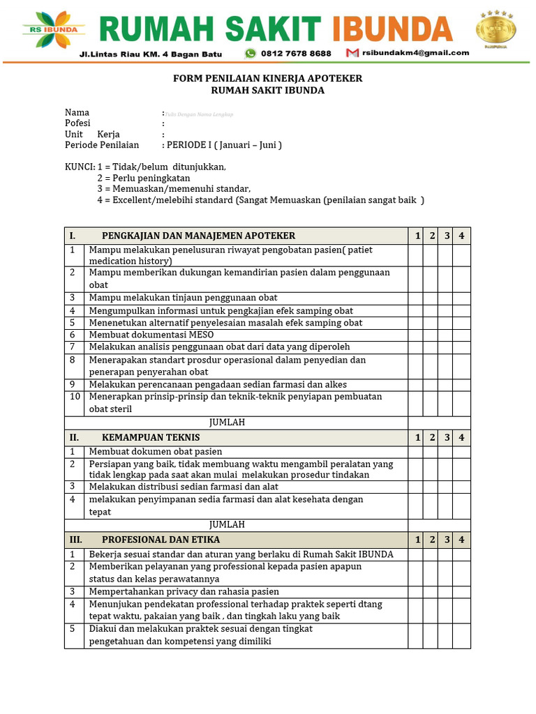 Form Penilaian Kinerja Apoteker | PDF | Karier & Perkembangan | Kesehatan Holistik