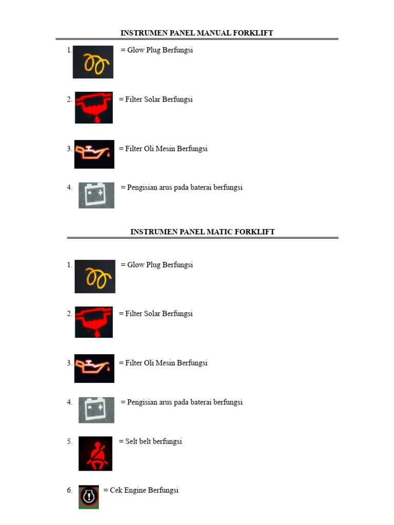 INSTRUMEN PANEL MANUAL Dan MATIC FORKLIFT | PDF