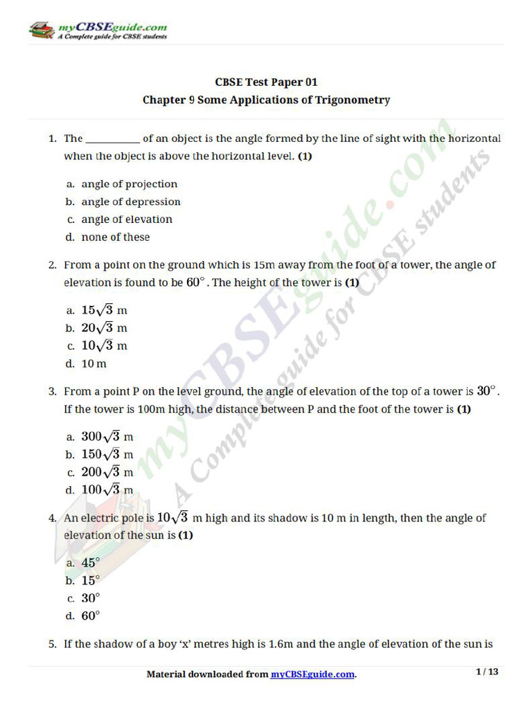 10 Maths Test Paper ch9 1 | PDF