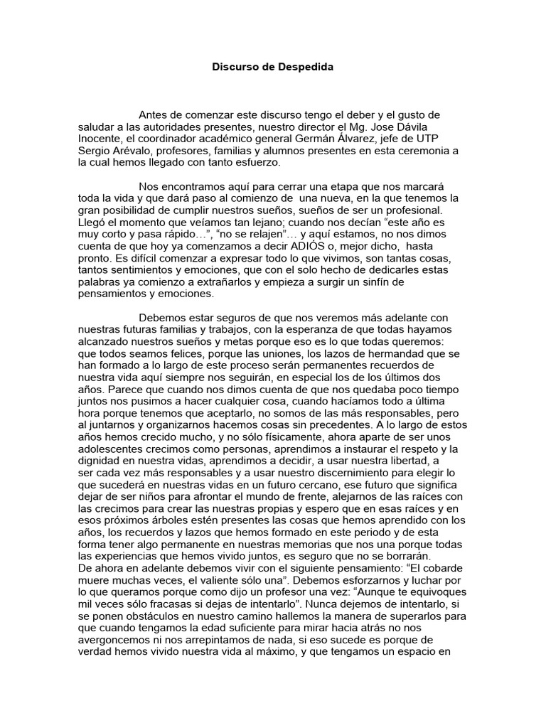 Discurso de Despedida | PDF