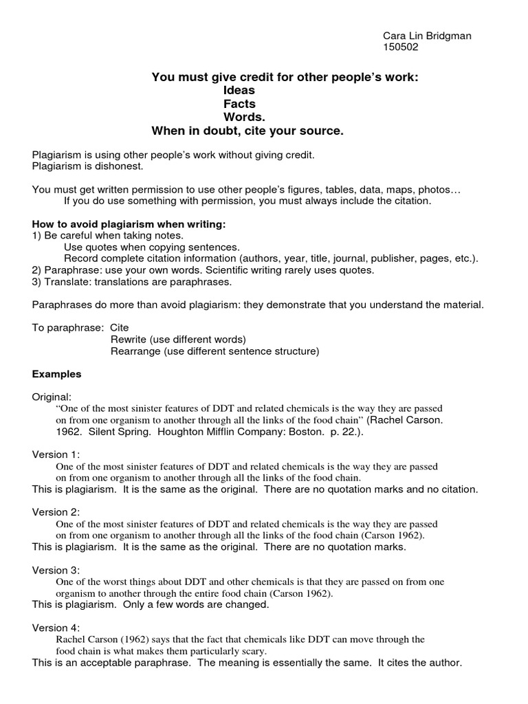 You Must Give Credit For Other People's Work: Ideas Facts Words. When ...