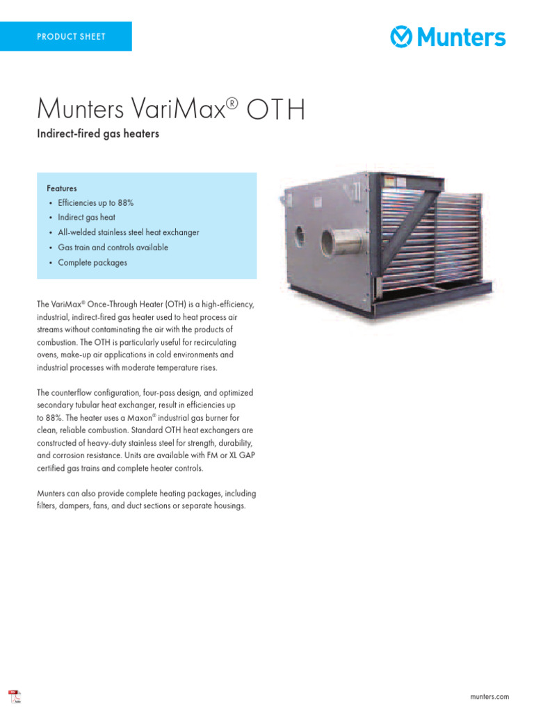 Munters VariMax OTH Gas Heaters Guide | PDF | Valve | Heat Exchanger