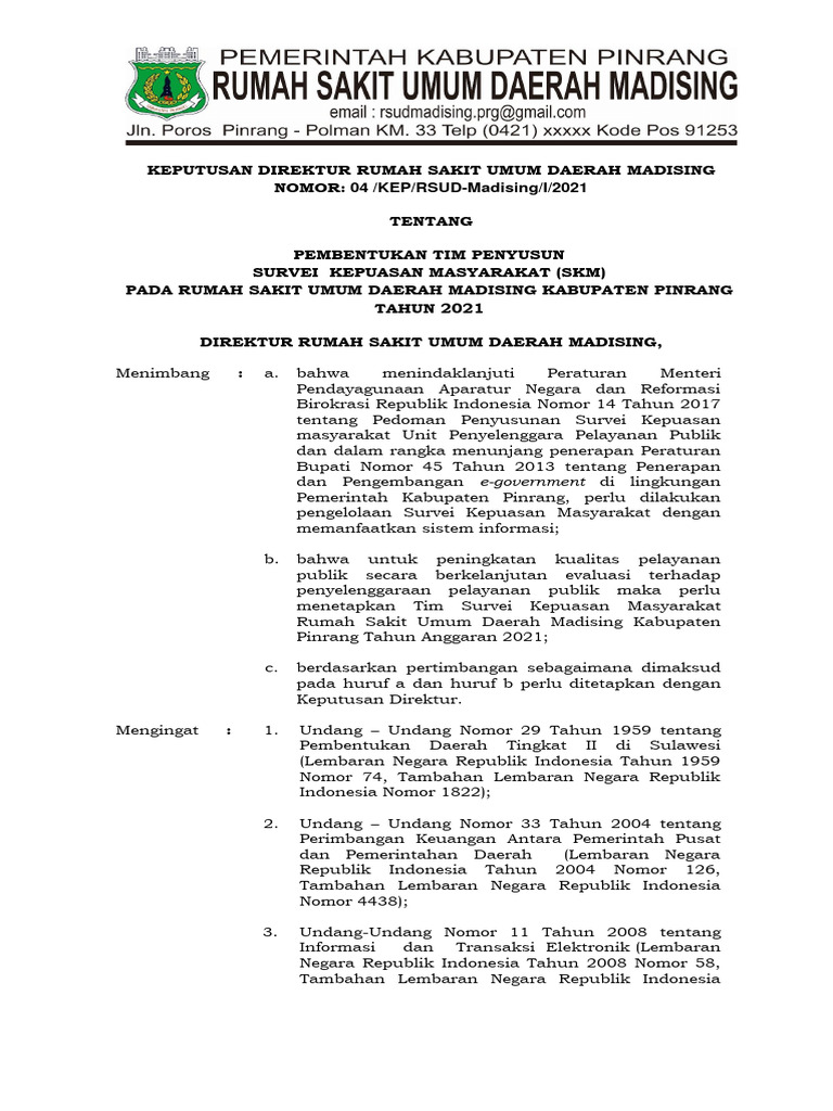 Pembentukan Tim SKM RSUD Madising | PDF