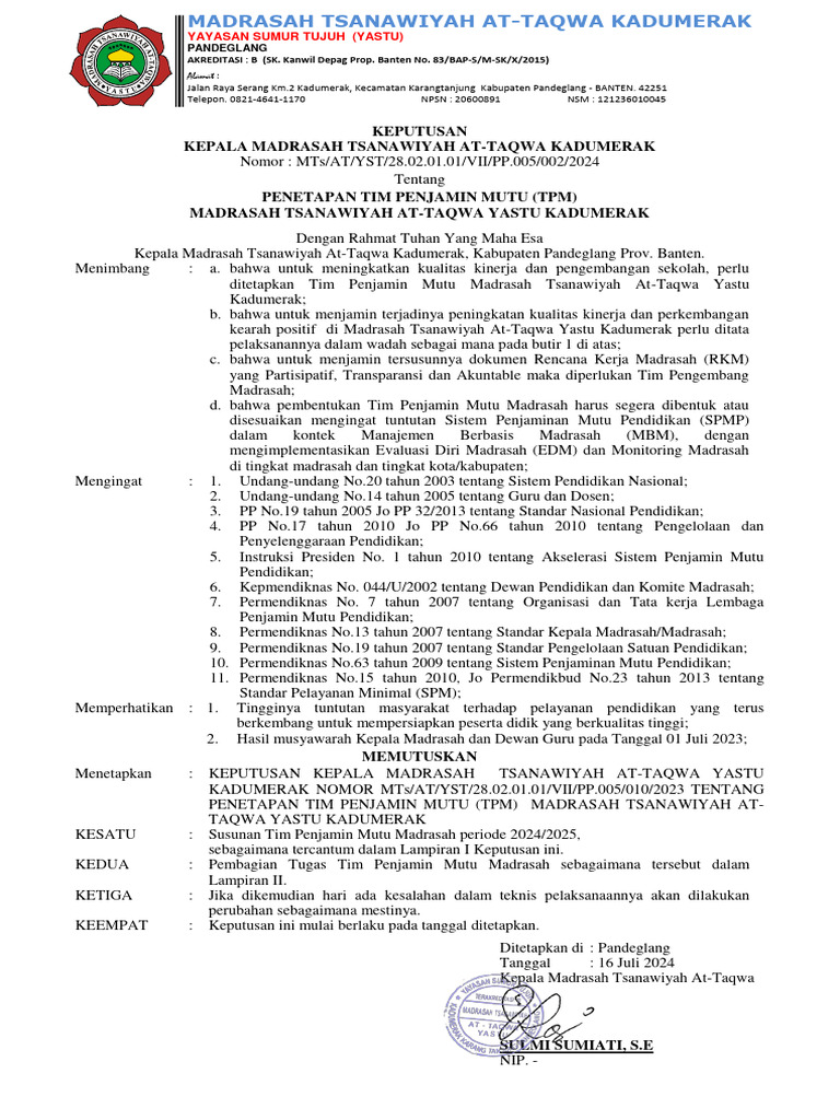 SK Tim Penjamin Mutu 2024-2025 | PDF