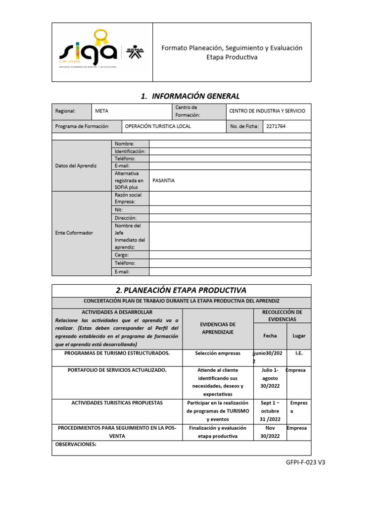 GFPI F 023 - For. Segu 1 | PDF | Planificación | Business