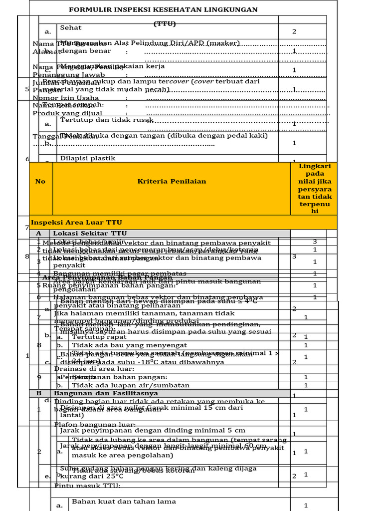 INSPEKSI KESEHATAN LINGKUNGAN Ttu | PDF