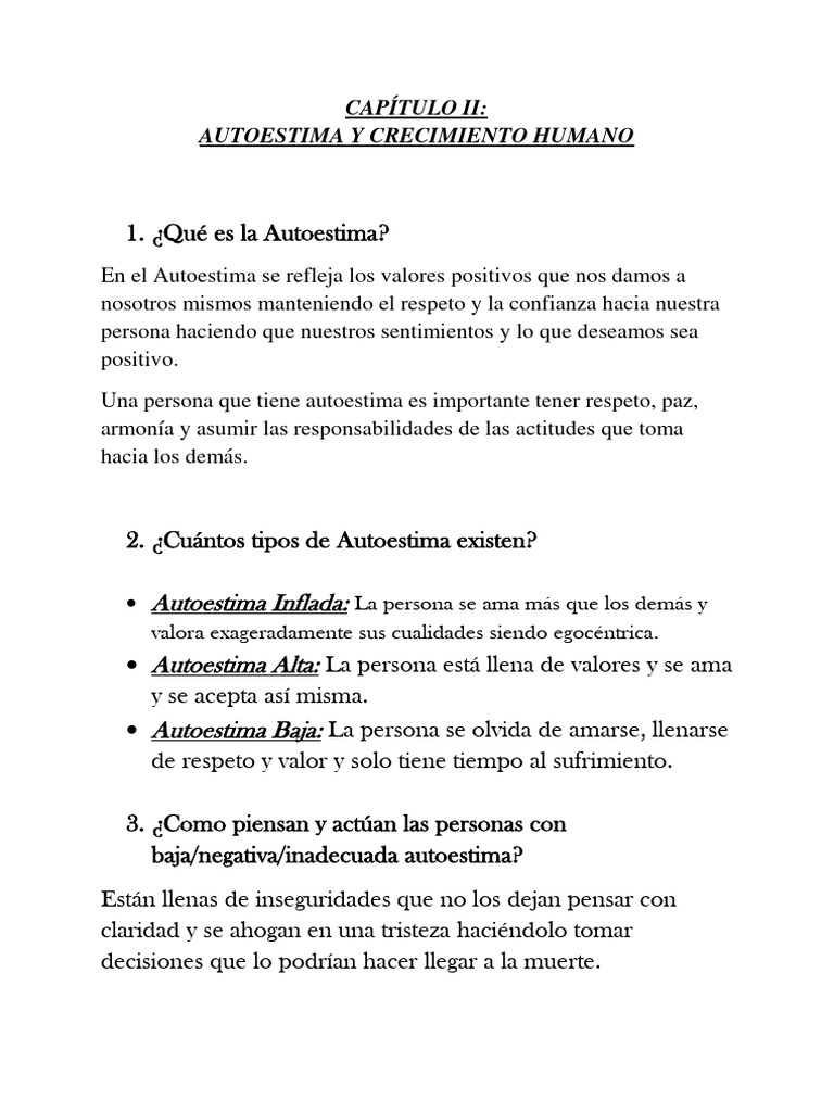 CAPÍTULO II Autoestima y Crecimiento Humano | PDF | Autoestima | Perdón