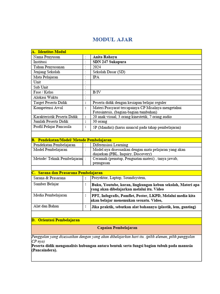 DRAFT MODUL AJAR Dan Penjelasannya | PDF | Karier & Perkembangan