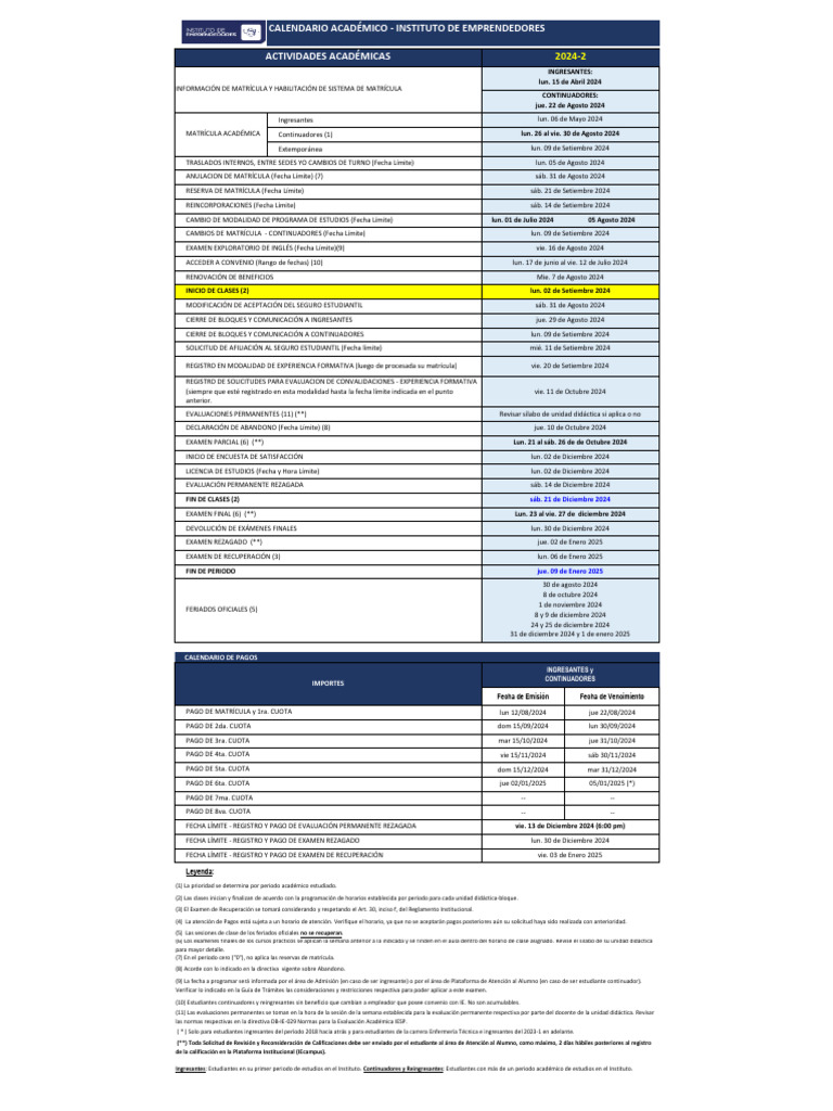 Calendario Académico 2024-2 (Act.) | PDF