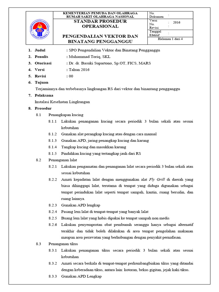 Sop Pengendalian Dan Pemberantasan Vektor Dan Binatang Pengganggu | PDF