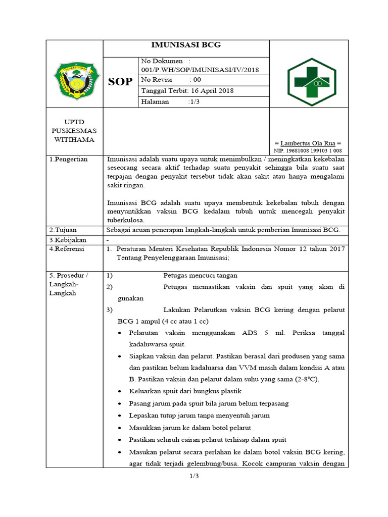 Sop Imunisasi BCG | PDF