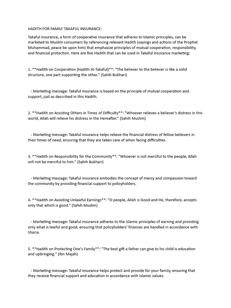 Hadith For Family Takaful Insurance | PDF | Islamic Banking And Finance ...