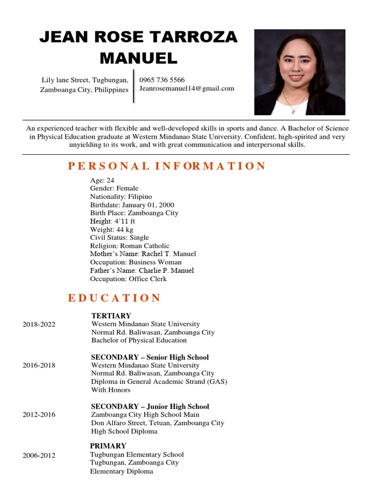 Jean Rose Manuel CV | PDF | Human Communication | Learning