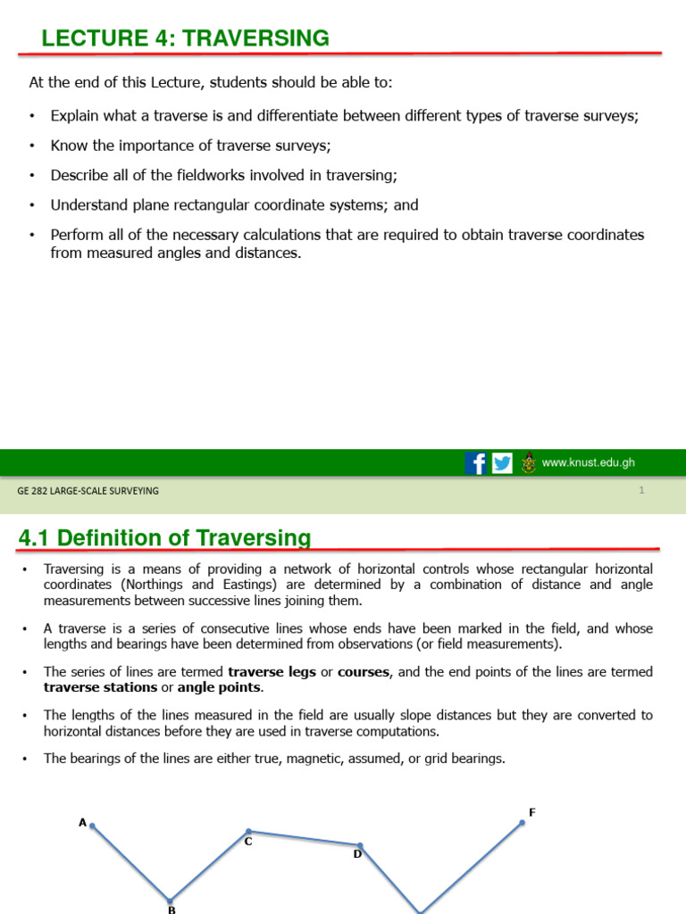 GE 282 Lecture4 Traversing | PDF | Surveying | Cartesian Coordinate System