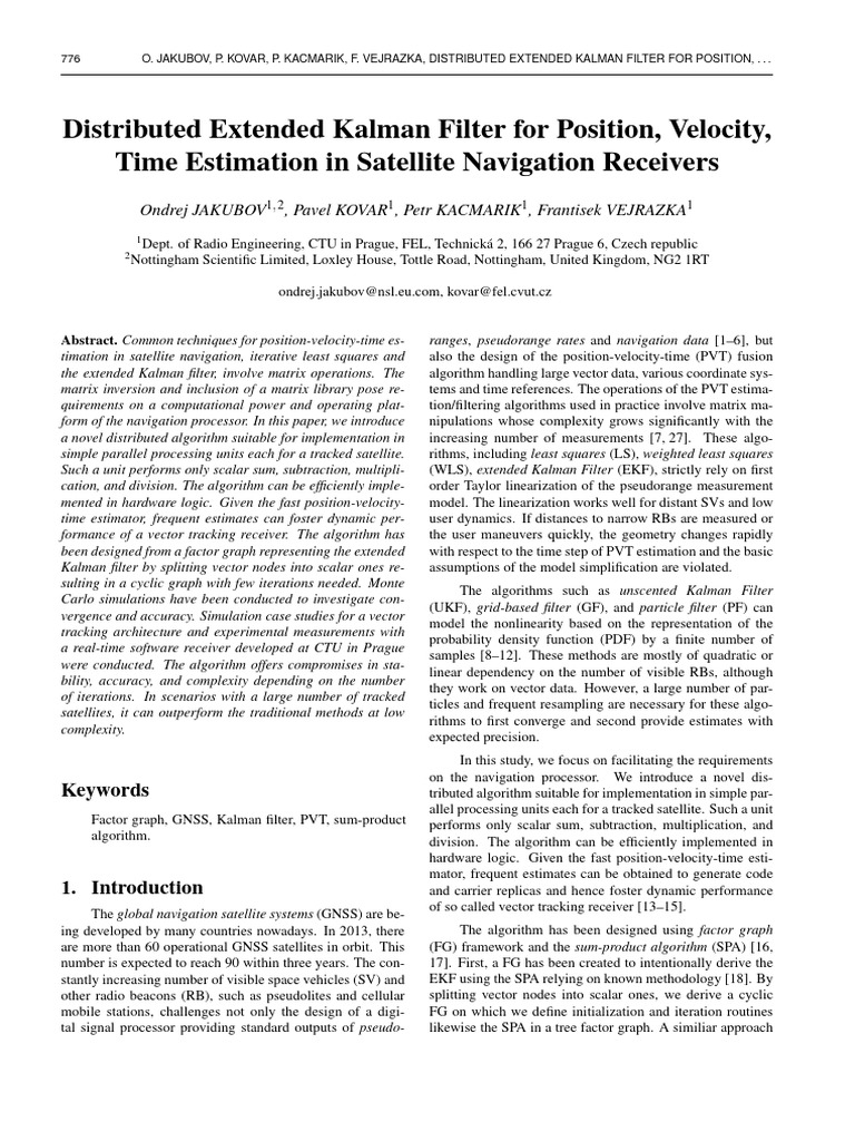 Distributed Extended Kalman Filter For P Pdf Kalman Filter Applied Mathematics