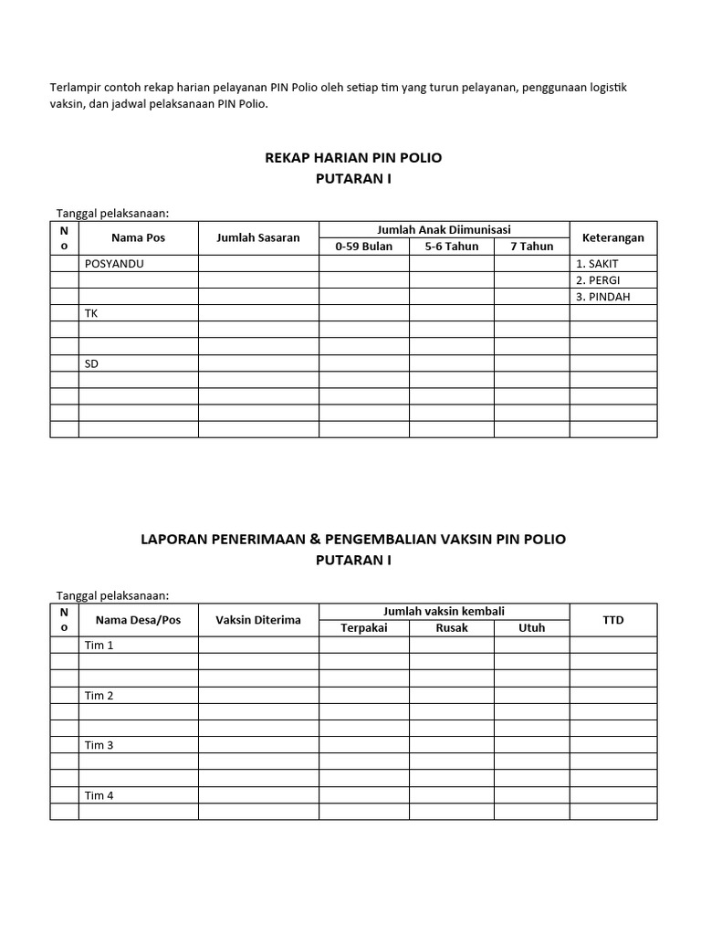 Rekap Harian Pelayanan PIN Polio | PDF